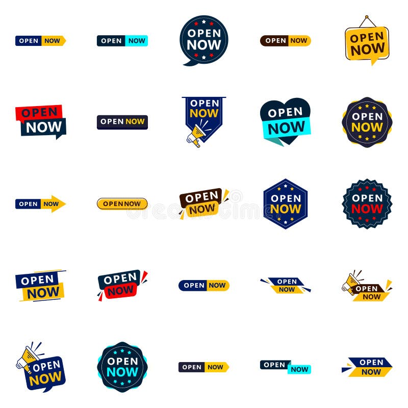 Customizable Open Now Sign Pack 25 Designs Stock Vector - Illustration ...