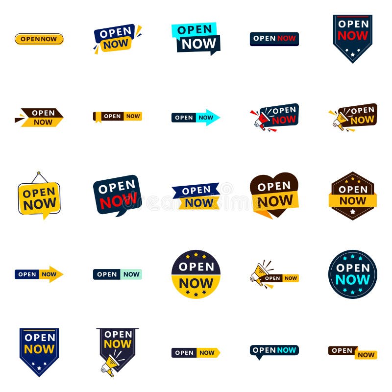 Customizable Open Now Sign Pack 25 Designs Stock Vector - Illustration ...