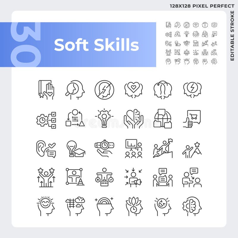 Customizable Pixel Perfect Black Soft Skills Icons Set Stock Vector ...