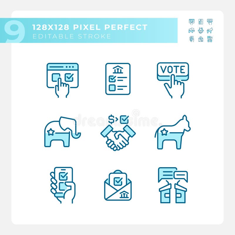 Customizable Pixel Perfect Blue Voting Icons Set Stock Vector ...