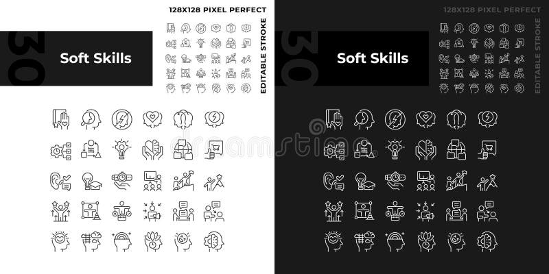 Customizable Pixel Perfect Dark and Light Soft Skills Icons Set Stock ...