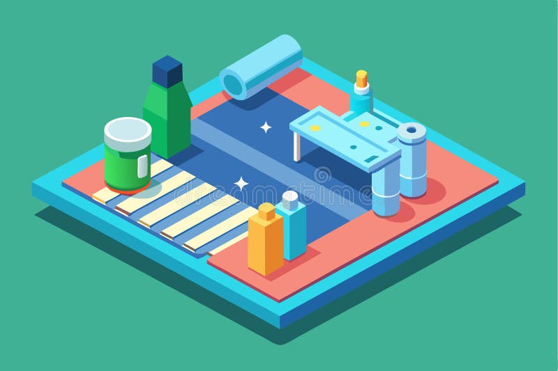 A Customizable Sanitizing Mat Features Various Cleaning Products and ...