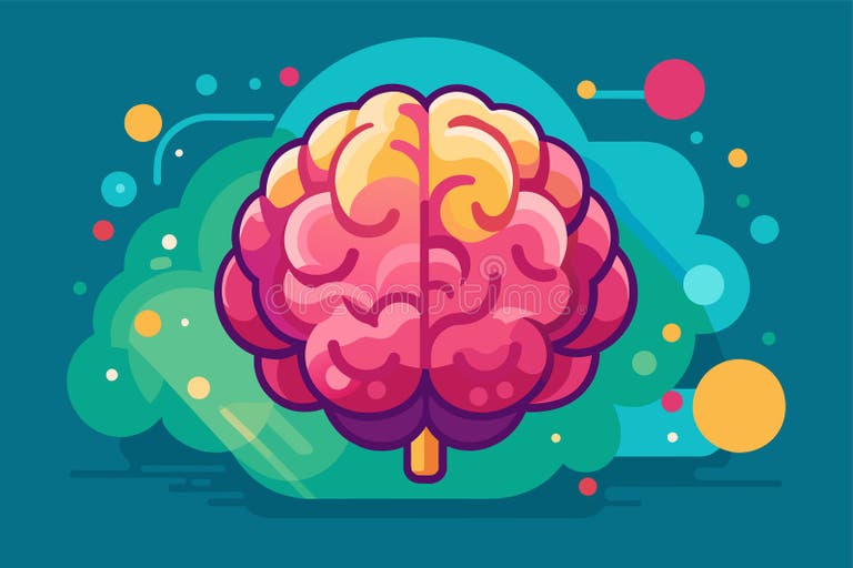 A Customizable, Semi-flat Illustration of a Colorful Brain with Bubbles and Additional Bubbles ...