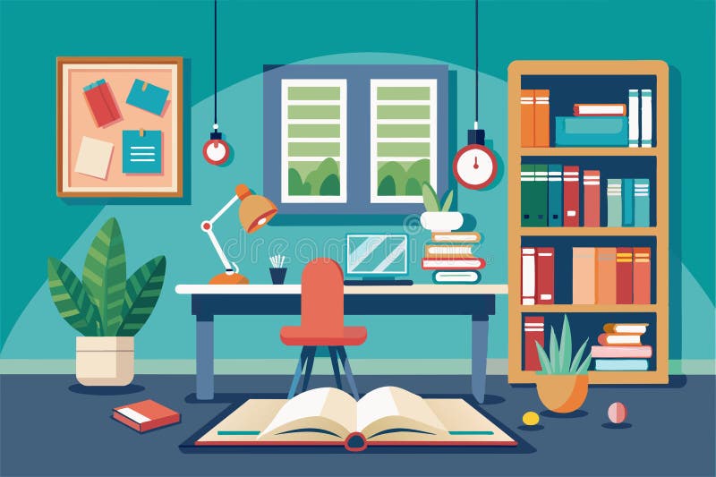 A Customizable Writing Room Features a Desk, Books, and Plants Creating ...