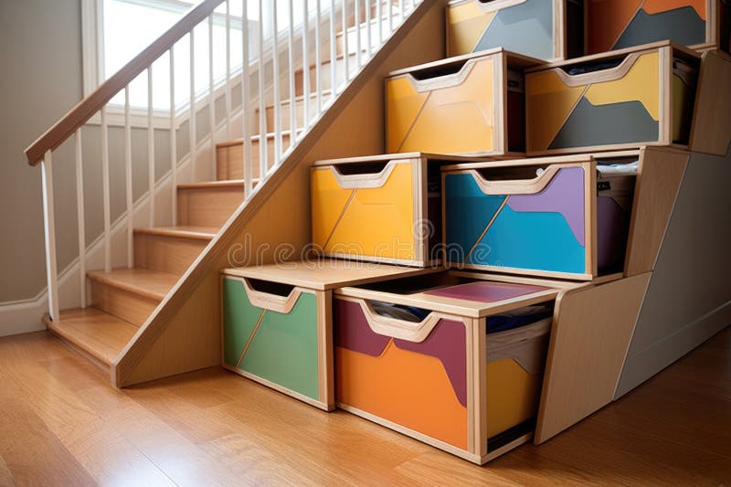 Customized Storage Bins Fitting Stair Shape Stock Illustration ...