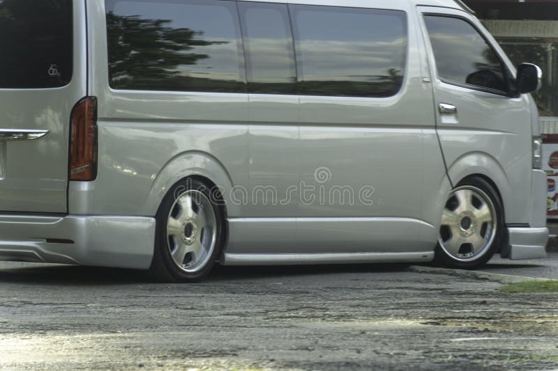 Customized Van Parked on a Street with Low-profile Suspension during ...