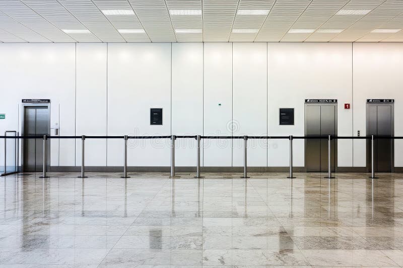 Customs Checkpoint Area with Barriers and Elevators in an Airport ...
