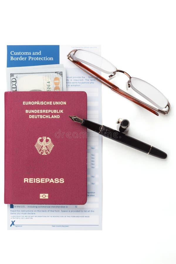 Customs Declaration with German Travel Passport Stock Image - Image of ...