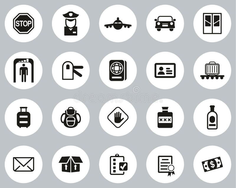 Customs Icons Black & White Flat Design Circle Set Big Stock Vector ...