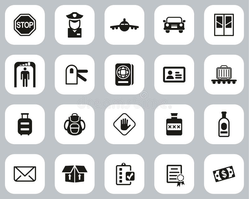 Customs Icons Black & White Flat Design Set Big Stock Vector ...