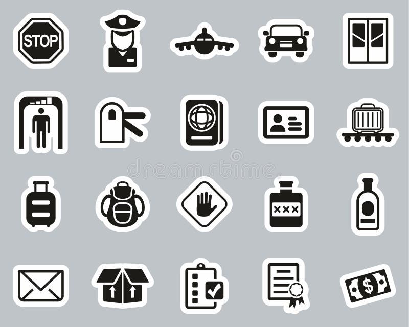 Customs Icons Black & White Set Big Stock Vector - Illustration of gate ...