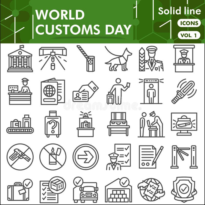 Customs Line Icon Set, Security Check Symbols Collection or Sketches ...