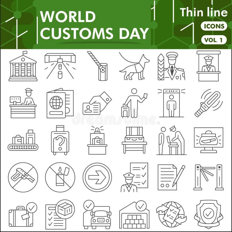 Customs Line Icon Set, Security Check Symbols Collection or Sketches ...