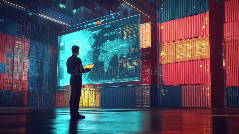 Customs Officer Inspecting Cargo at Global Trade Hub Stock Illustration ...