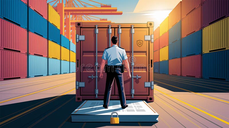 The Customs Officer Stands Resolutely in Front of a Large Metal Box ...