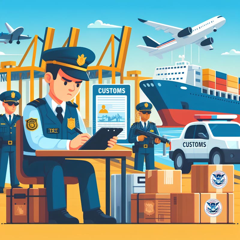 Customs Officer Working at Port with Cargo Ship Background. AI ...