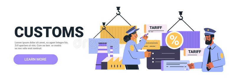 Customs Officers Discussing Tariffs with Shipping Containers and ...