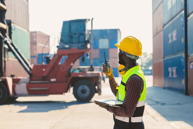 Customs Shipping Staff Worker Working at Cargo Port Container Ship Yard ...