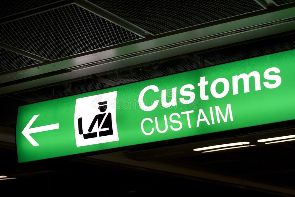 Customs Sign in Airport and Direction Arrow Stock Photo - Image of sign ...