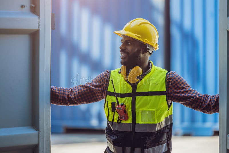 Customs Staff Worker in Port Shipping Opening Checking Goods in ...