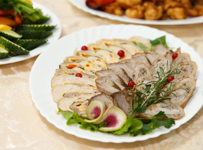 Cut appetizer on plate stock photo. Image of food, lettuce - 139182170