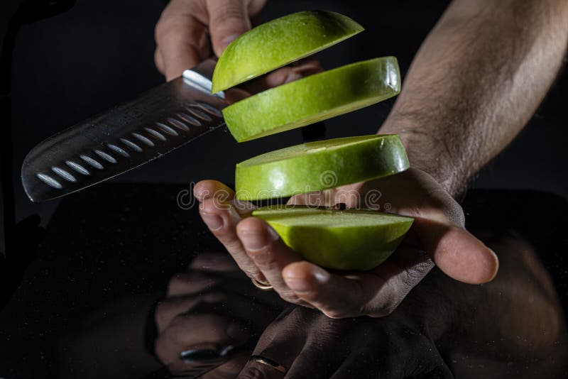 Cut apple stock photo. Image of mirror, shot, macrophotography - 168198734