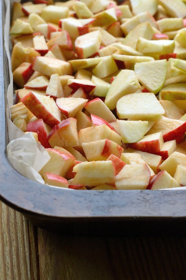 Cut apples in a pan stock photo. Image of light, healthy - 122250988