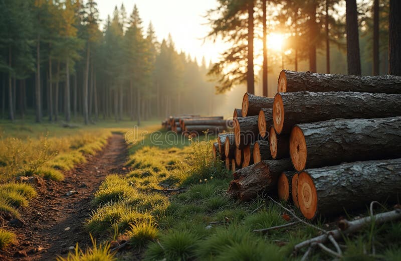 Cut Area with Logs and Branches in Forest. Timber Harvesting ...
