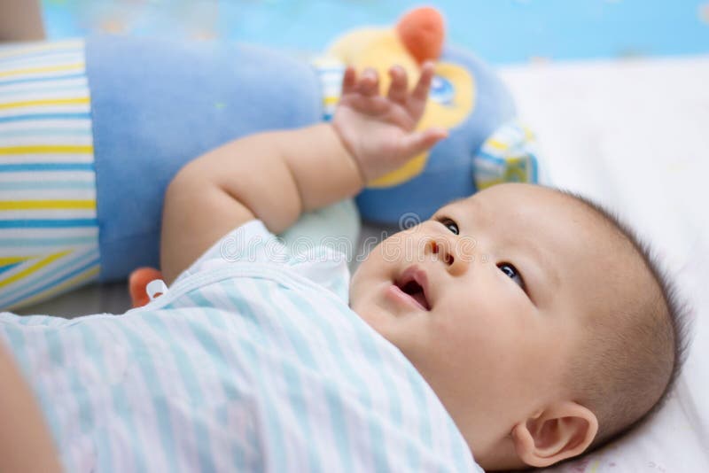 Cut Asian Baby Lie on Ground Stock Image - Image of beautiful, girl ...