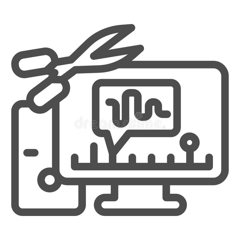 Cut Audio in Computer Line Icon, Sound Design Concept, Sound Editor ...