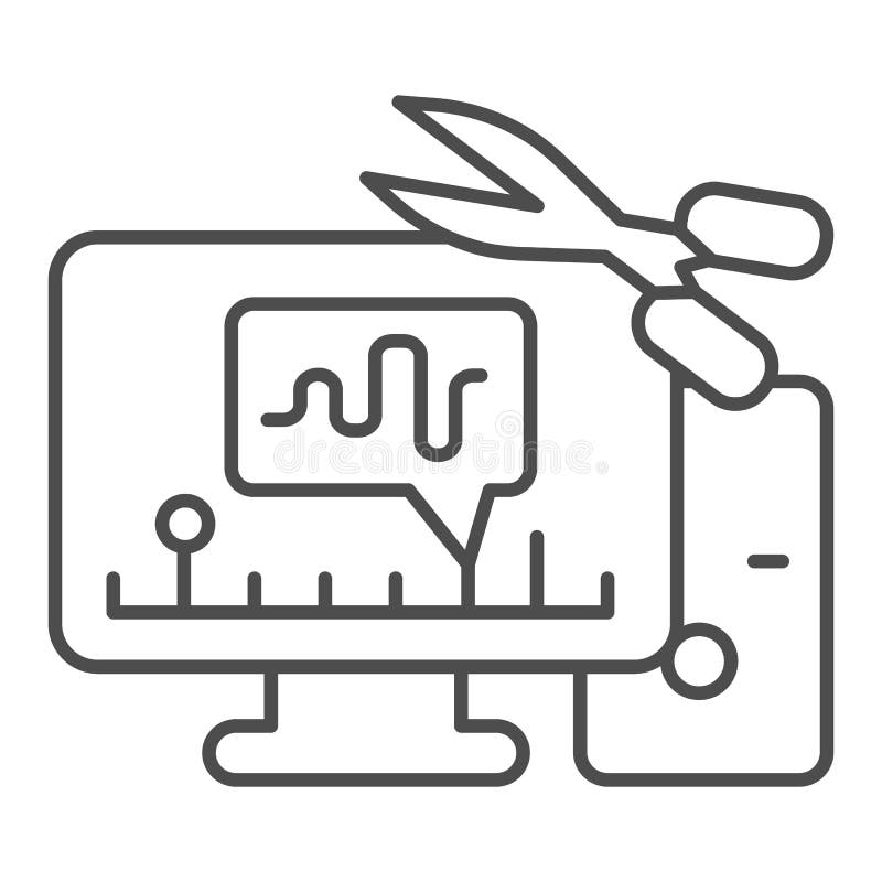 Cut Audio in Computer Thin Line Icon, Sound Design Concept, Sound ...