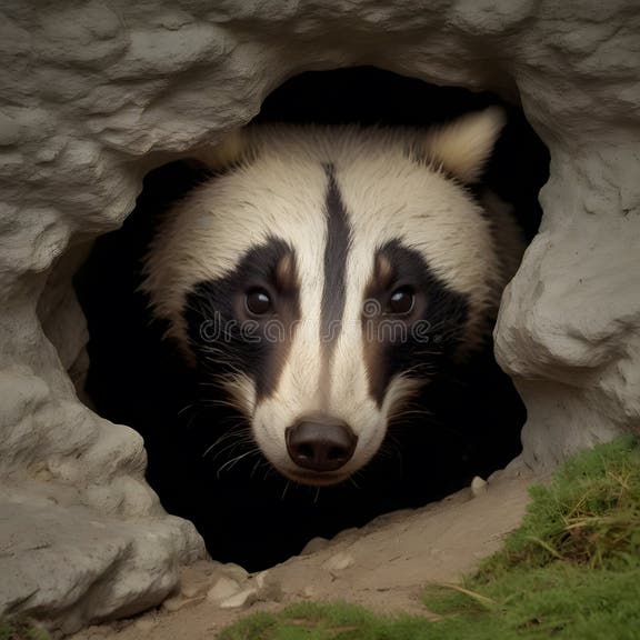 Cut Bear or Badger Looks Out, AI-generated Stock Illustration - Illustration of stone, badger ...