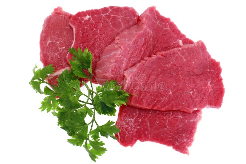 Cut of Beef Steak with Green Leaf. Stock Image - Image of cutting ...