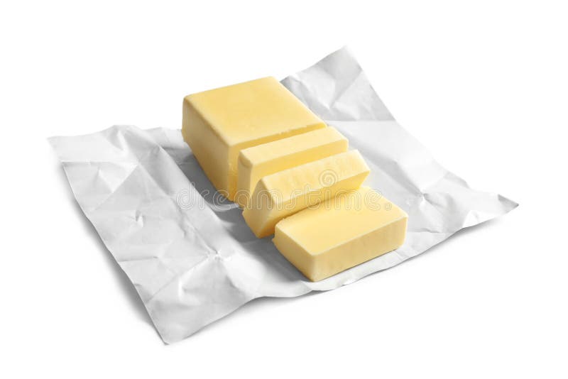 Cut Block of Fresh Butter with Wrapper Stock Image - Image of ...
