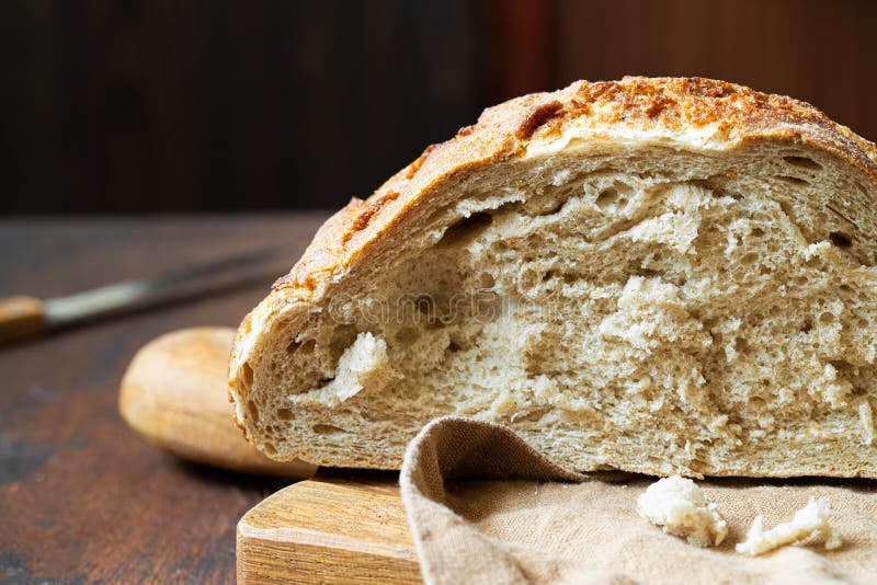 Half of Bread Loaf Close Up Horizontal Stock Image - Image of dark ...