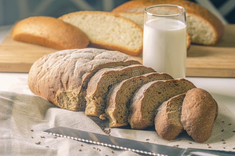 Cut bread stock image. Image of drink, glass, milk, fresh - 100726325