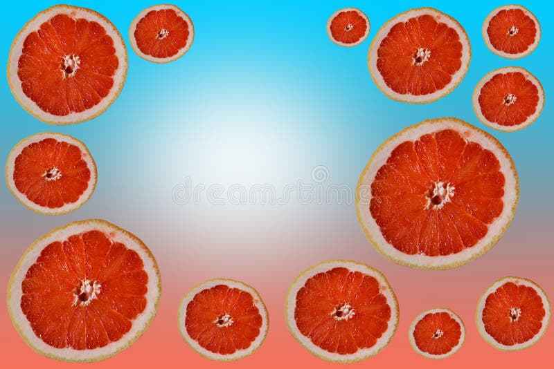 Cut Bright Red Orange Halves Grapefruit Slices, Circles of Different ...