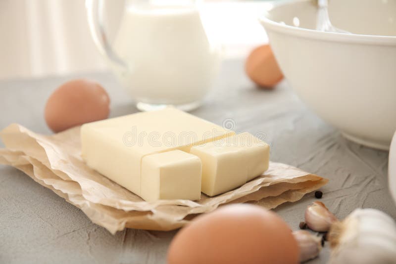 Cut Butter on Kitchen Table. Bakery Workshop Stock Photo - Image of ...