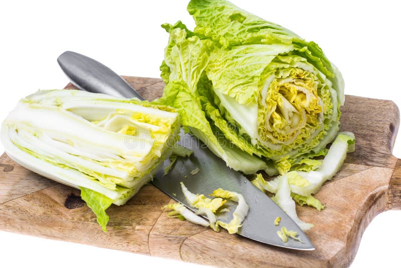 Cut Cabbage of Chinese Cabbage on Kitchen Wooden Cutting Board Stock ...