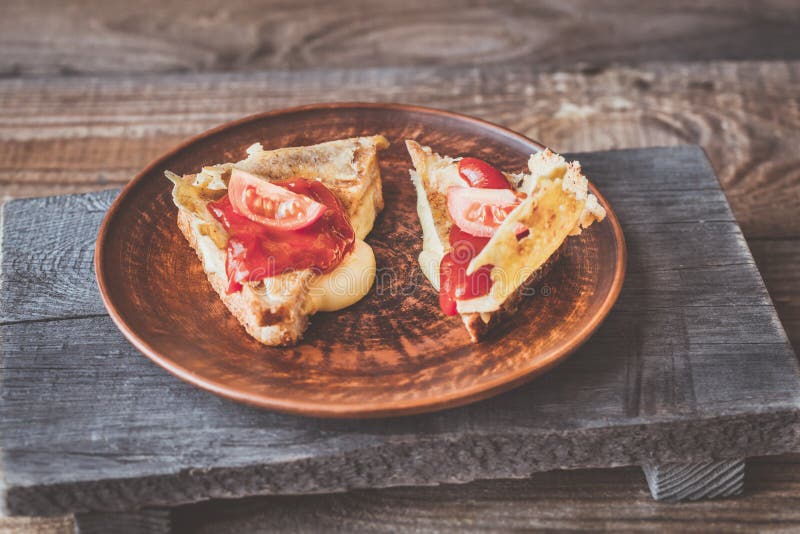Cut Cheese Toast on the Plate Stock Image - Image of roasted, plate ...