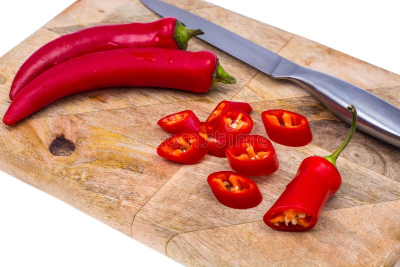 Cut Chili Pepper on Wooden Plate Stock Image - Image of peppers, meal ...