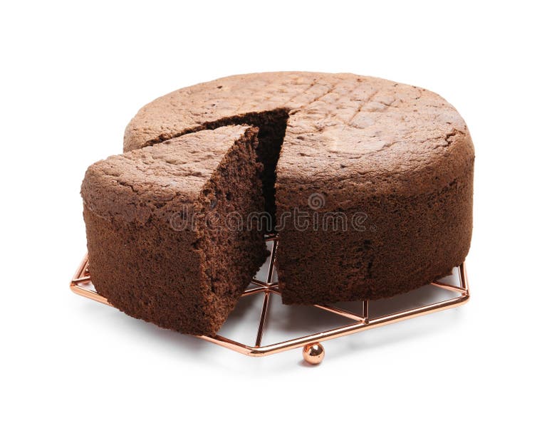 Cut Chocolate Sponge Cake Isolated on White Stock Photo - Image of ...