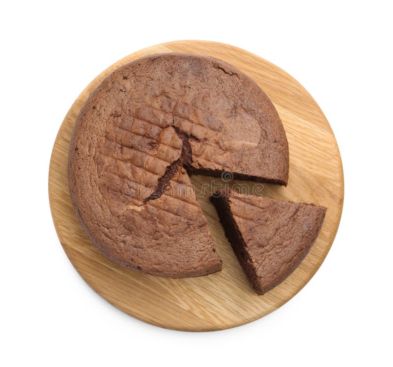 Cut Chocolate Sponge Cake Isolated on White, Top View Stock Photo ...