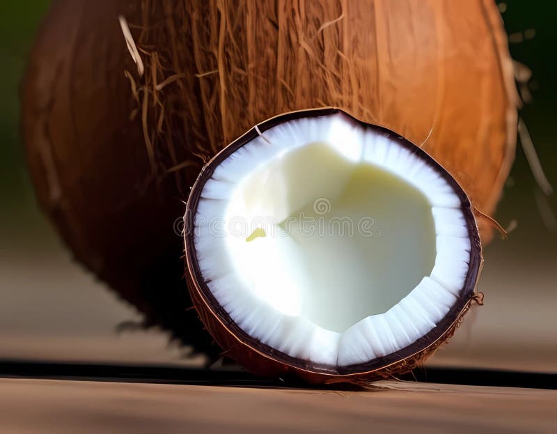 Cut coconut. AI Generative stock illustration. Illustration of brown ...