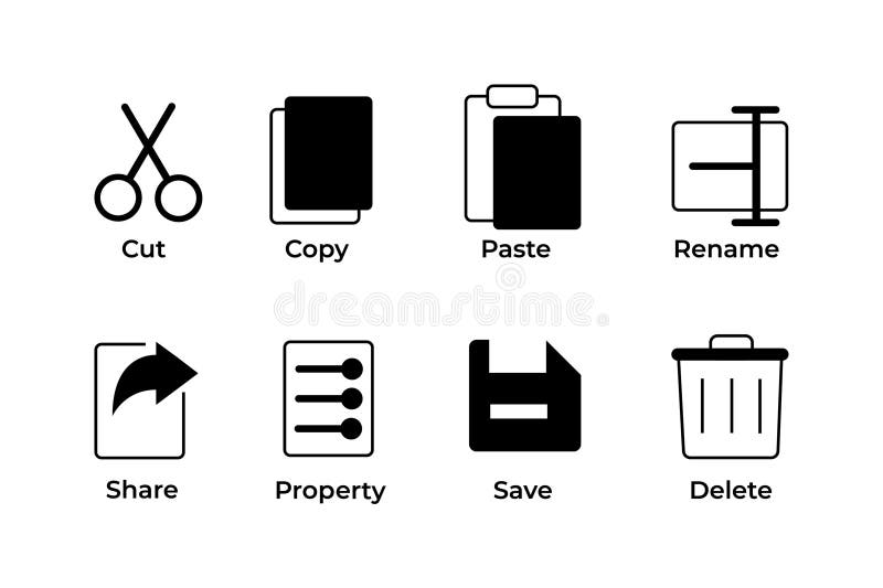Cut, Copy, Paste, Rename, Share, Save and Delete Icon Symbol Collection ...