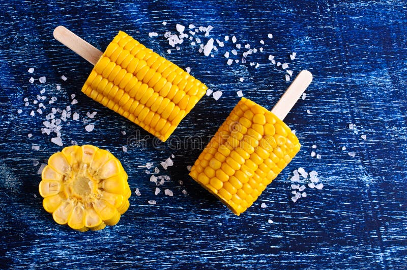 Cut Corn on the Cob on a Stick Stock Image - Image of gold, autumn ...