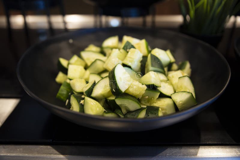 Cut Cucumber Pieces in a Bowl Stock Image - Image of diet, fried: 164170437