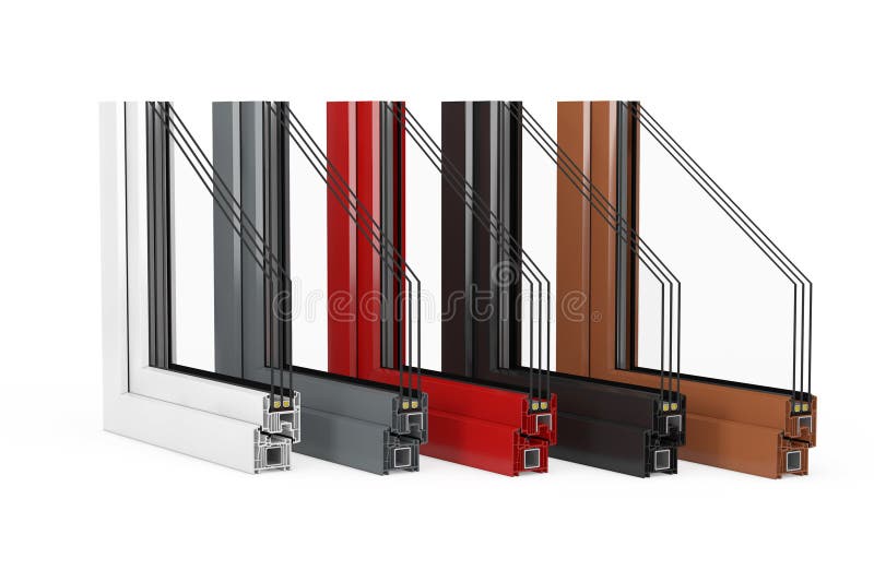 The Cut of Detailed Colorful Window PVC Profiles. 3d Rendering Stock ...