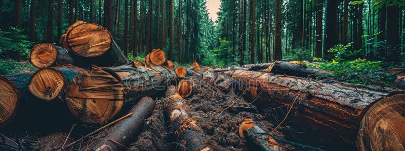 Cut Down Trees in the Forest. Selective Focus Stock Illustration ...