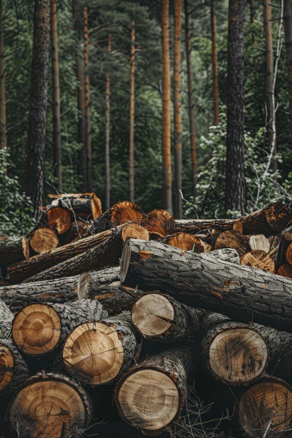 Cut Down Trees in the Forest. Selective Focus Stock Illustration ...
